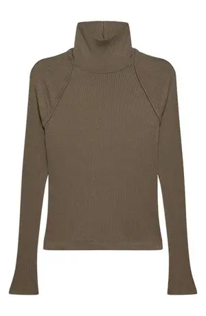 Helmut Lang Layered Rib Turtleneck Top - Kalamata