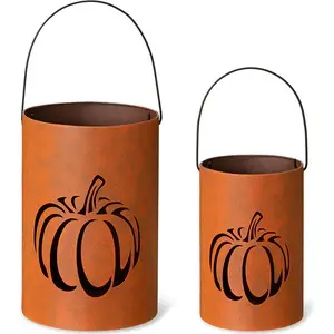 GLITZHOME Set 2 Of Metal Cutout Pumpkin Bucket - Orange