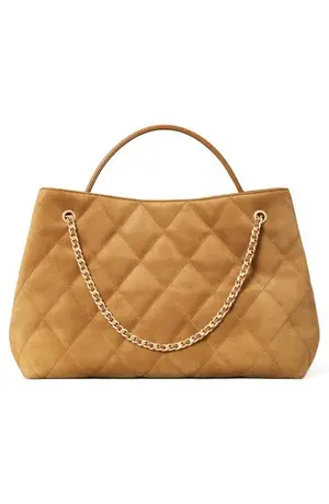 Tory Burch Fleming Quilted Suede Carryall Tote