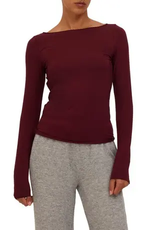 PROJECT SOCIAL T Vera Boat Neck Long Sleeve Top - Dark Cherry