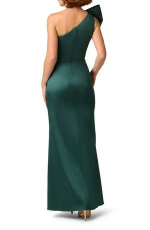 Aidan Mattox One-shoulder Mikado Gown With Draping And Pleats