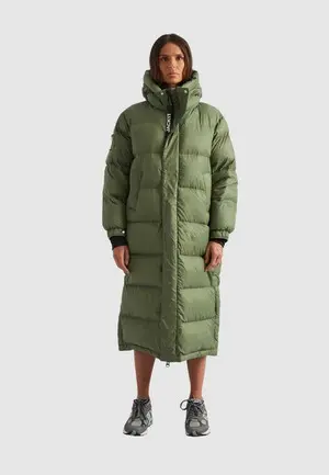 JACK1T Longline Midi Puffer Coat - Muted Olive