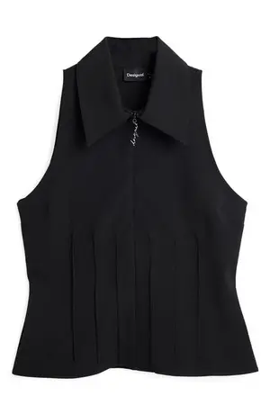 Desigual Pleated Sleeveless Half Zip Top