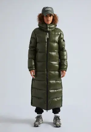 JACK1T High Collar Maxi Puffer Coat Olive