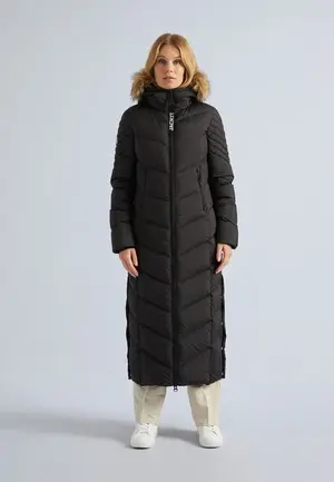JACK1T High Neck Maxi Puffer Coat - Black/natural