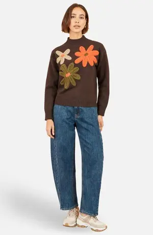 YUMI Applique Flowers High Neck Jumper