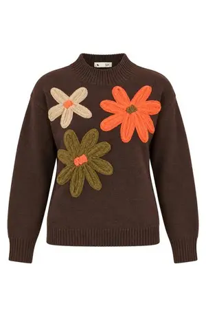 YUMI Applique Flowers High Neck Jumper