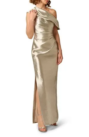 Aidan Mattox One-shoulder Jacquard Gown