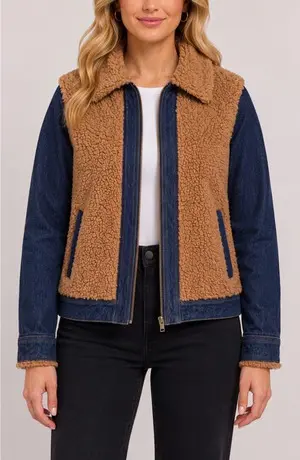 LIVERPOOL Faux Shearling & Denim Jacket