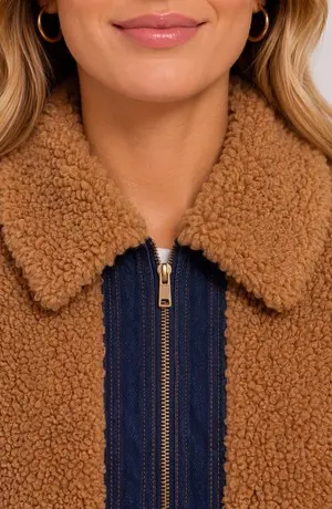 LIVERPOOL Faux Shearling & Denim Jacket