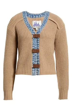 CITY BLUES Denim Trim Cardigan