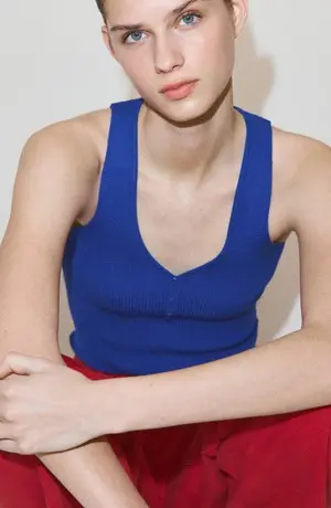 Mango Button Sleeveless Rib Sweater - Vibrant Blue