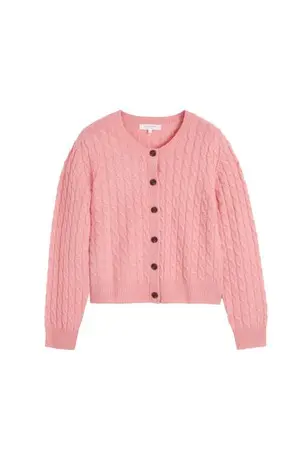 Chinti & Parker Pure Cashmere Cabled Crew Neck Cardigan - Salmon