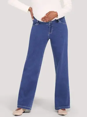 Motherhood Maternity MOTHERHOOD MATERNITY Straight Leg Knit Denim Jeans Dark Wash