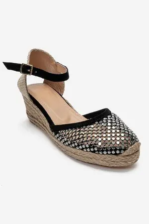FOREVER & ALWAYS SHOES Drelix Leather Espadrille Sandal - Black Suede