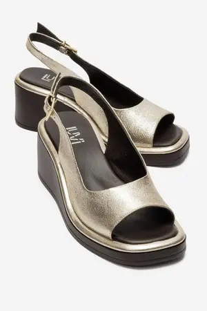 FOREVER & ALWAYS SHOES Orlena Leather Platform Wedge Sandal - Gold