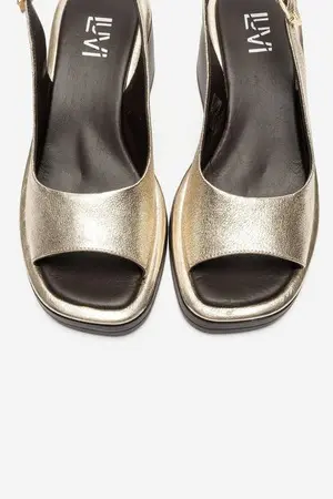 FOREVER & ALWAYS SHOES Orlena Leather Platform Wedge Sandal - Gold