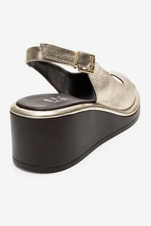 FOREVER & ALWAYS SHOES Orlena Leather Platform Wedge Sandal - Gold