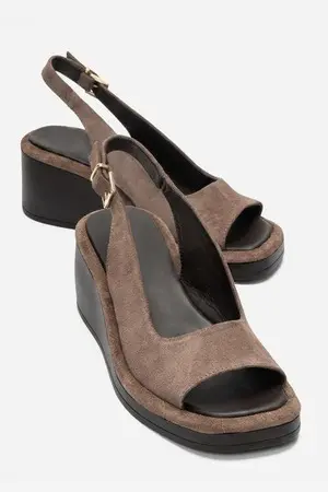 FOREVER & ALWAYS SHOES Orlena Leather Platform Wedge Sandal Mink Suede