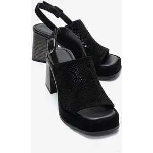 FOREVER & ALWAYS SHOES Penvia Block Heel Leather Platform Sandal Black Suede