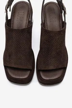 FOREVER & ALWAYS SHOES Penvia Block Heel Leather Platform Sandal - Brown Suede
