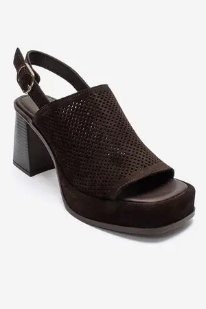 FOREVER & ALWAYS SHOES Penvia Block Heel Leather Platform Sandal - Brown Suede