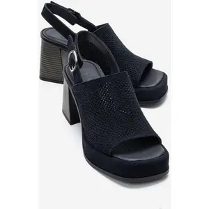 FOREVER & ALWAYS SHOES Penvia Block Heel Leather Platform Sandal Navy Suede