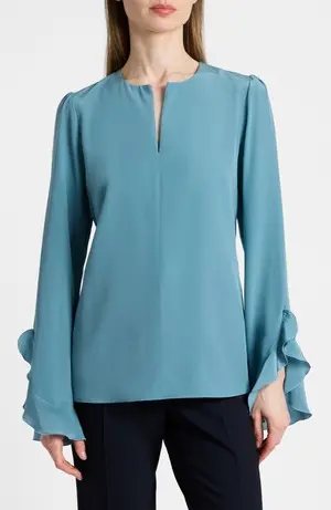 Santorelli Anna Silk Ruffle Cuff Blouse