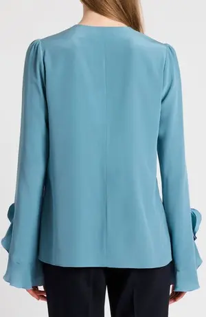 Santorelli Anna Silk Ruffle Cuff Blouse