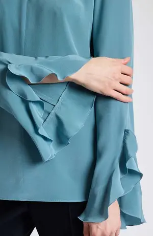 Santorelli Anna Silk Ruffle Cuff Blouse