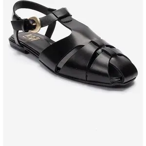 FOREVER & ALWAYS SHOES Jandor Leather Ankle Strap Flat Sandal Black