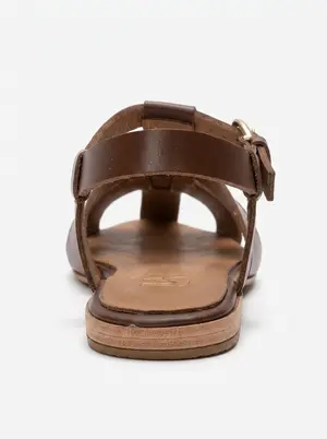 FOREVER & ALWAYS SHOES Jandor Leather Ankle Strap Flat Sandal - Brown
