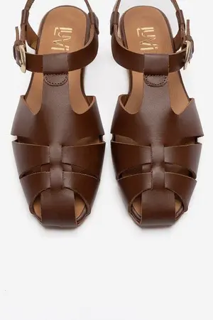FOREVER & ALWAYS SHOES Jandor Leather Ankle Strap Flat Sandal - Brown