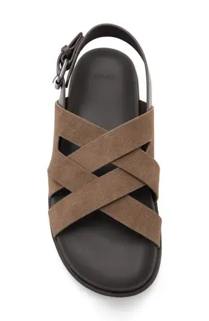 Mango Crisscross Leather Slingback Sandal - Medium Brown