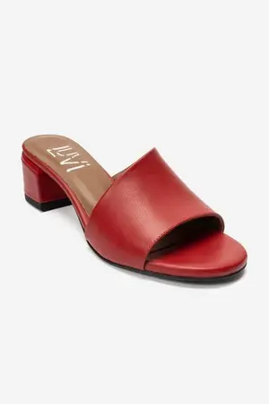 FOREVER & ALWAYS SHOES Delavie Leather Block Heel Sandal Red