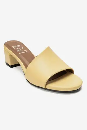 FOREVER & ALWAYS SHOES Delavie Leather Block Heel Sandal - Yellow