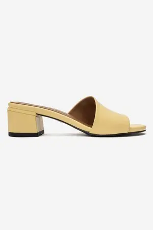 FOREVER & ALWAYS SHOES Delavie Leather Block Heel Sandal - Yellow