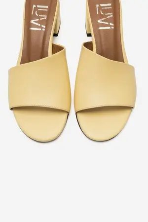 FOREVER & ALWAYS SHOES Delavie Leather Block Heel Sandal - Yellow