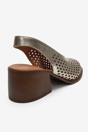 FOREVER & ALWAYS SHOES Monvera Block Heel Leather Slingback Sandal - Gold