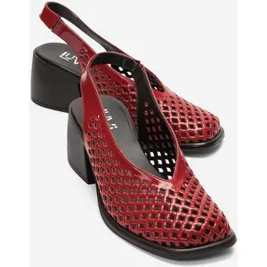 FOREVER & ALWAYS SHOES Monvera Block Heel Leather Slingback Sandal Red