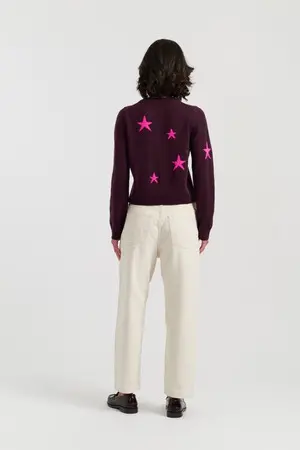 Chinti & Parker Wool-cashmere Star Round-neck Sweater - Aubergine