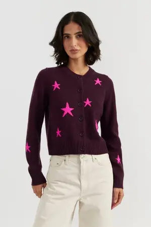 Chinti & Parker Wool-cashmere Star Round-neck Sweater - Aubergine