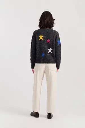 Chinti & Parker Wool-cashmere Star Round-neck Sweater Black