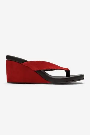 FOREVER & ALWAYS SHOES Pryon Leather Thong Wedge Sandal