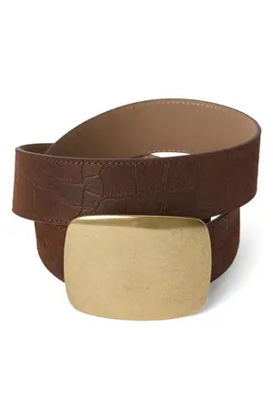 B-low The Belt Leighton Croc Embossed Leather Belt - Brunette Brass