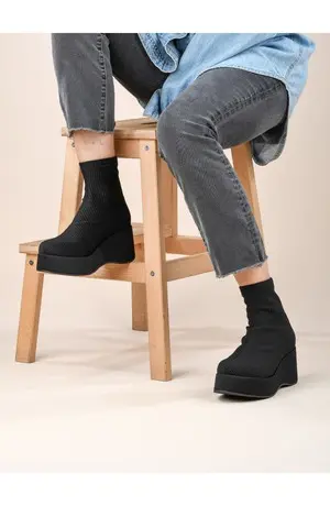 Bc Footwear Koko Ribbed Stretch Wedge Bootie