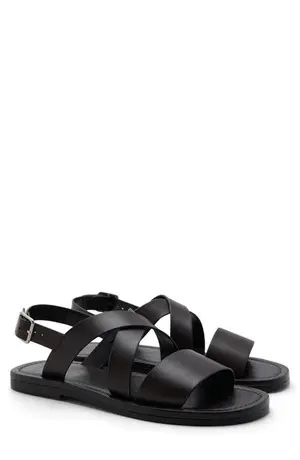 Mango Crisscross Leather Sandal - Brown