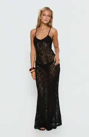 Princess Polly Eminent Semisheer Open Stitch Maxi Dress
