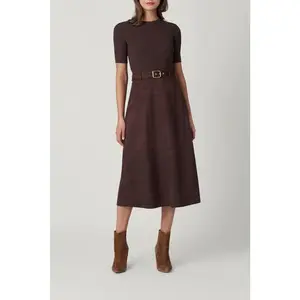 Shoshanna Suede Knit Mixed Media Mimi Dress - Chocolate