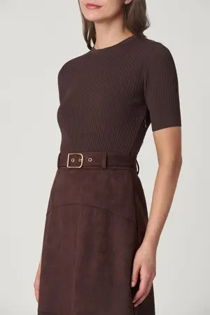 Shoshanna Suede Knit Mixed Media Mimi Dress